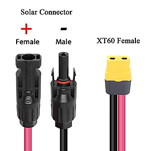 CERRXIAN 55cm 10AWG SAE Socket Solar Cable & 60cm 12AWG Solar Panel Connector to XT60 Female Cable