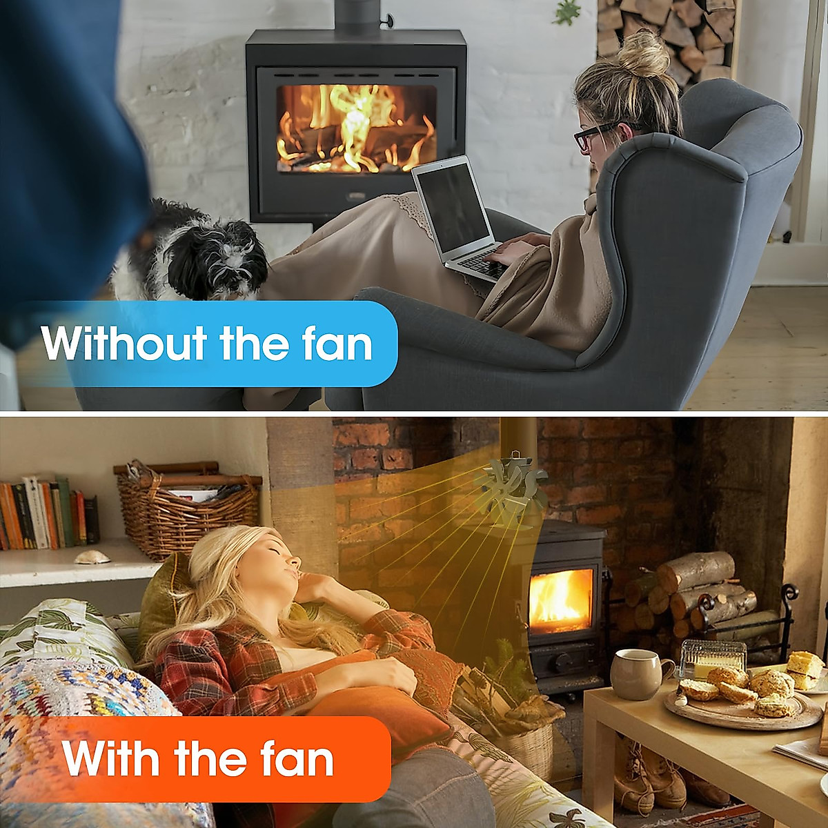 JossaColar Wood Stove Fan Heat Powered | New Large 12-Blade Stove Fan Woodstove Fan Non Electric | Eco Fan Heat Activated Fan for Wood Stove/Pellet Stove/Wood Burning Stove | Wood Stove Accessories