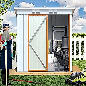 Morhome Sheds & Outdoor Storage, 5x3 FT Outdoor Storage Shed, Outdoor Shed Garden Shed Tool Shed with Lockable Door for Garden Backyard Patio,White+offee