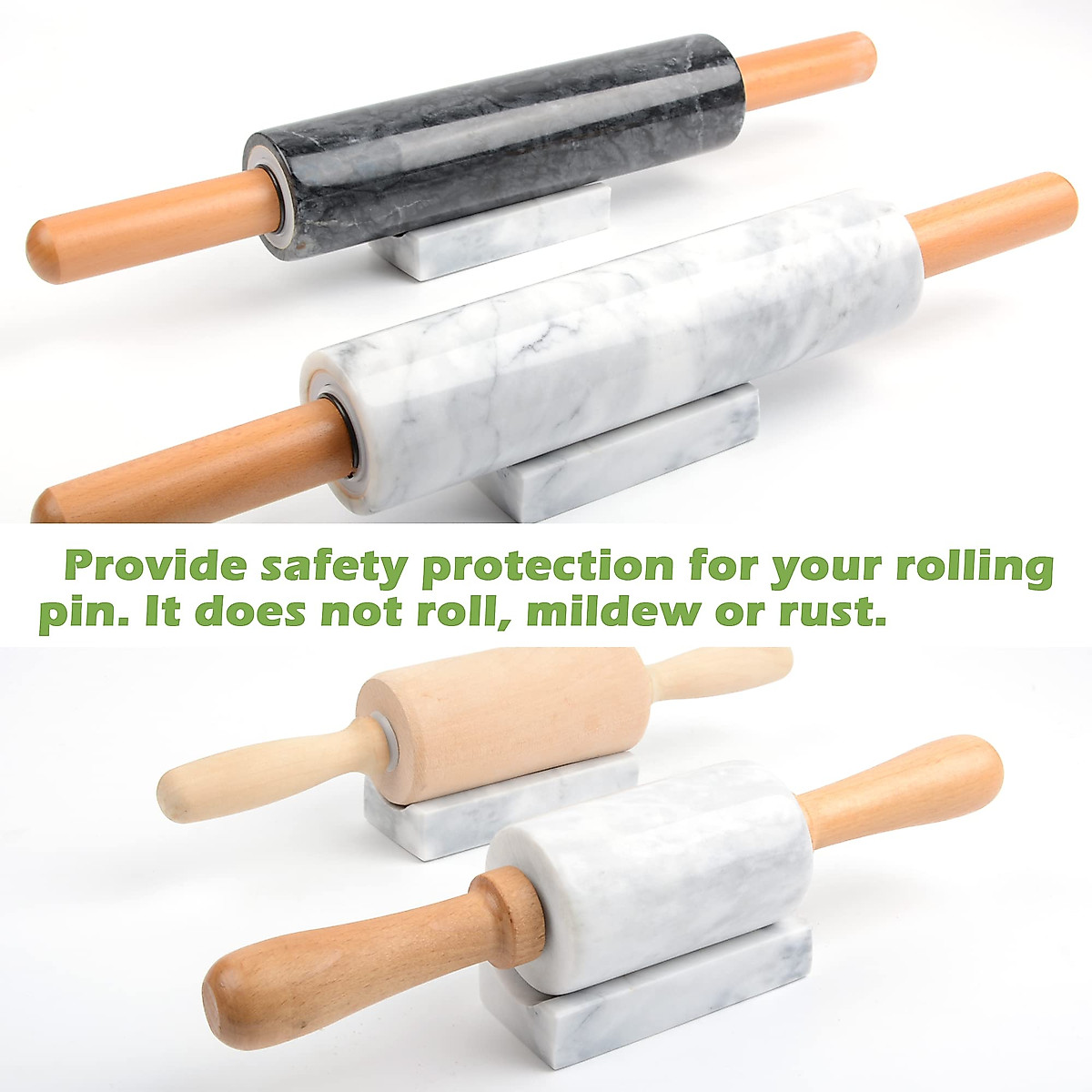 Marble Rolling Pin Holder,Rolling Pin Display Rack,Suitable for Storing Rolling Pin,Pizza Roller,Spoon,Knive,Fork and Other Kitchen Utensils,Set of 2(White Grey)