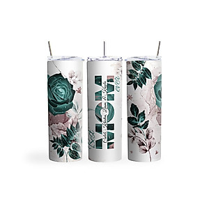 20oz Skinny Tumbler Best Mom Ever Personalized - Stainless Steel Double Wall Insulated Cup With Lid And Straw (Green)