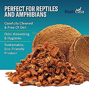 ReptiCasa Organic Coconut Chips Substrate Clean & Ready to Use for Reptiles, Snakes, Tortoise, and Amphibians, Natural Fiber Free Husks, Clean Breeding and Bedding Flooring, Odor Absorbing - 16 Quarts