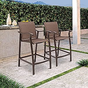 Crestlive Products Outdoor Counter Height Bar Stools Set of 2 Classic Patio Furniture Bar Chairs with Heavy Duty Aluminum Frame in Antique Brown Finish (Brown)