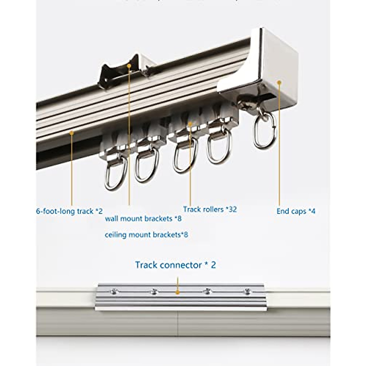 Ceiling Curtain Track Set,Room Divider Track, Shower Curtain Track Set with Hooks and All Accessories for Living Room, Bed Room, Closet and Sliding Door (champagne, For Spaces 6ft - 12ft Wide)