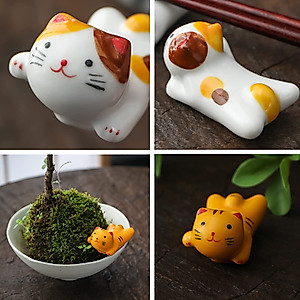 5 Pack Cat Chopsticks Rest Set, Japanese Style Porcelain Cute Lucky Cat Ceramic Chopsticks Holder Rack for Dinner Spoon Fork Knife Tableware, Chinese Paint Brush Rests, Decoration Home Kitchen Gift