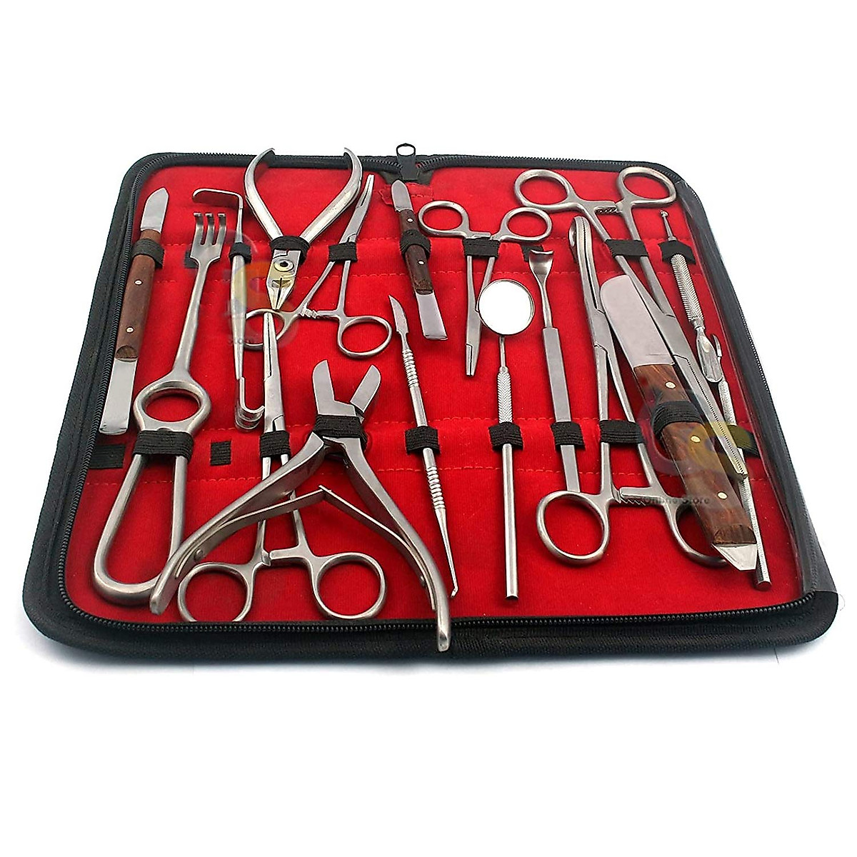 Precise Canda - Assorted Set of 17 PCS Dental Instruments Needle Holder, Forceps, Wire Cutter, Mirror, Knifes and Retractor