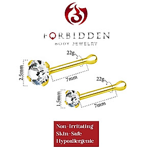 Forbidden Body Jewelry 22 g 18k Gold Plated Sterling Silver 1.5mm/2.5mm CZ Simulated Diamond Micro Nose Bone Stud for Women or Men (Set of 2)