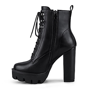 wetkiss Platform Boots for Women Combat Boots Womens Black Boots for Women Chunky Heel Boots for Women High Heel Boots Ankle Boots Black Booties Heeled Boots for Women Lace Up Black Leather Boots