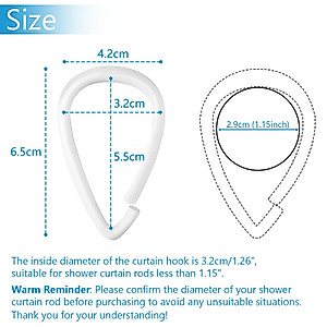 Top-Spring Shower Curtain Rings, Drop Shaped Plastic Shower Curtain Hooks for Bathroom Shower Rod Curtains (White)
