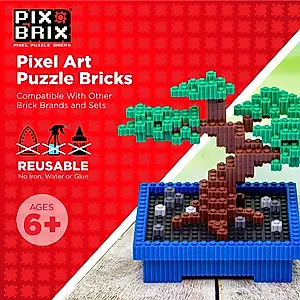 Pix Brix Pixel Art Puzzle Bricks Bucket – 1,500 Piece Pixel Art Kit with 10 Colors, Medium Palette – Patented Interlocking Building Bricks, Create 2D and 3D Builds – Stem Toys, for Age 6 Plus
