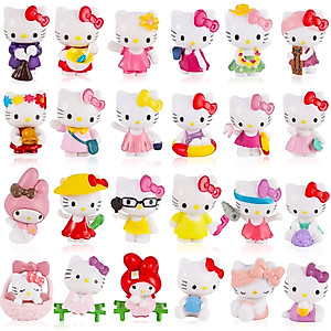 24Pcs Cute Kitty Cat Cake Topper Figurines, Cartoon Cupcake Toppers Figure Toys, Party Supplies Birthday Cake Decoration