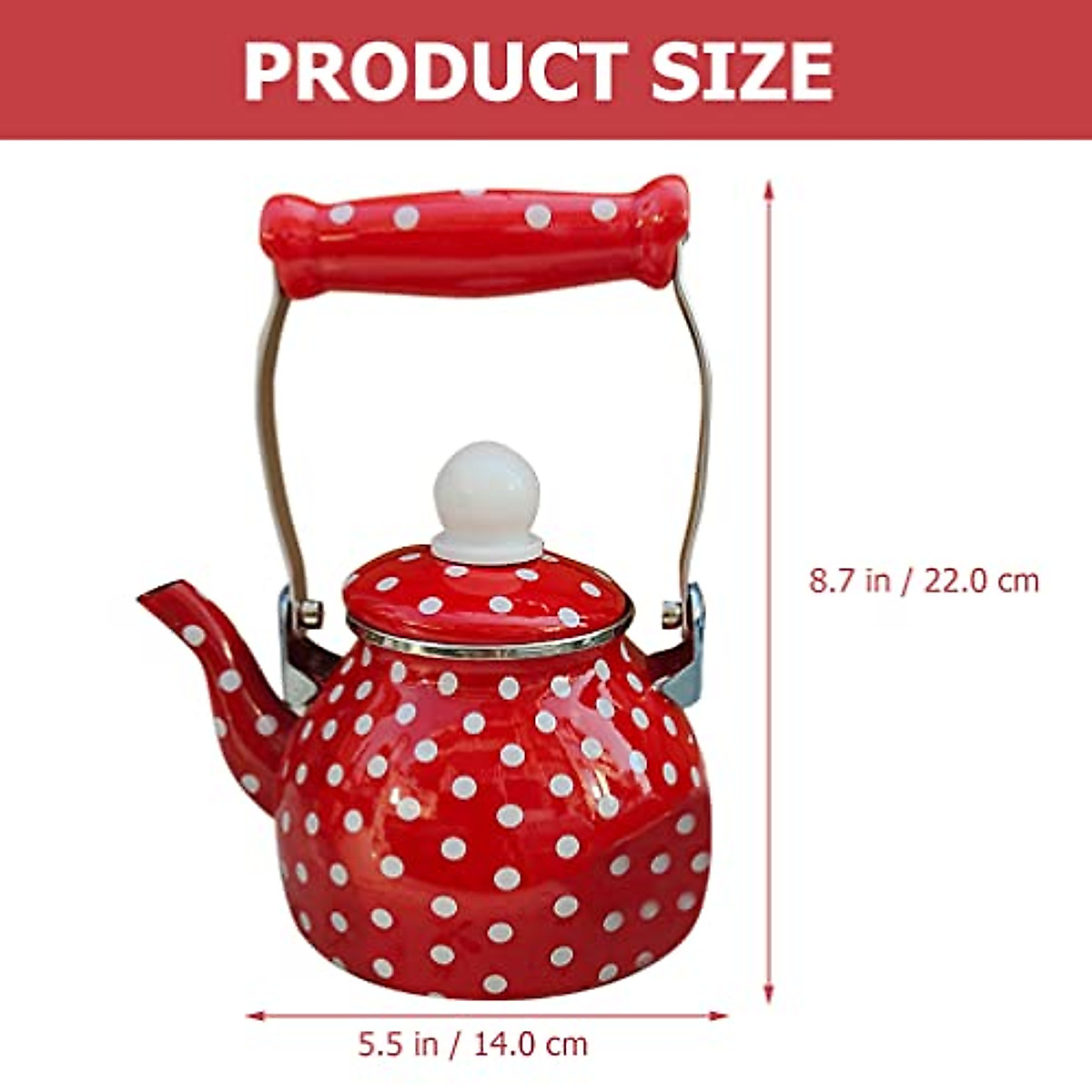CALLARON Enamel Tea Kettle Enamel Tea Kettle Metal Tea Pot Hot Water Boiling Jug with Wood Filter Coffee Maker Water Warmer Gas Stovetop Teapot for Home Kitchen Winter 1.5L Red