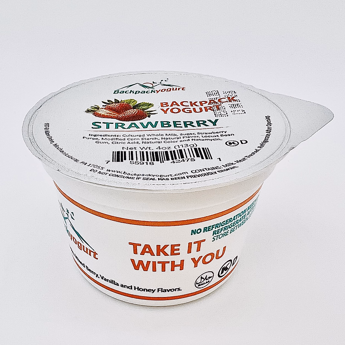 Backpack Yogurt, Strawberry 4 oz. (48 count) - Real Fruit Yogurt - No Fridge Needed - Kosher Certified - Gluten Free Snack For All Ages