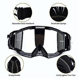 ATV Goggles for Adult, Dirt Bike Dirtbike Goggles for Men Women Adult Kids for Motocross ATV UTV Anti UV (Black)