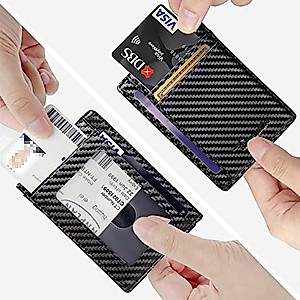 Travelambo Front Pocket Minimalist Leather Slim Wallet RFID Blocking Carbon Fiber Texture(Black)