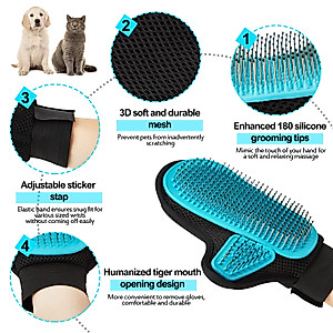 Beenefits 2024 Pet Grooming Glove with Tipped Pin Brush,Special Design Deshedding Glove, Massage Mitt, Perfect Petting Tool for Sensitive Dogs & Cats with Long & Medium Fur - Right-Hand - Blue