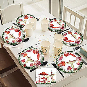 OXYLIPO 7" Red Mushroom Paper Plates Celebrate Party Tableware Round Disposable Dinner Paper Plates Set Red Mushroom Theme Party Paper Plates Festival Party Supplies, Pack of 24