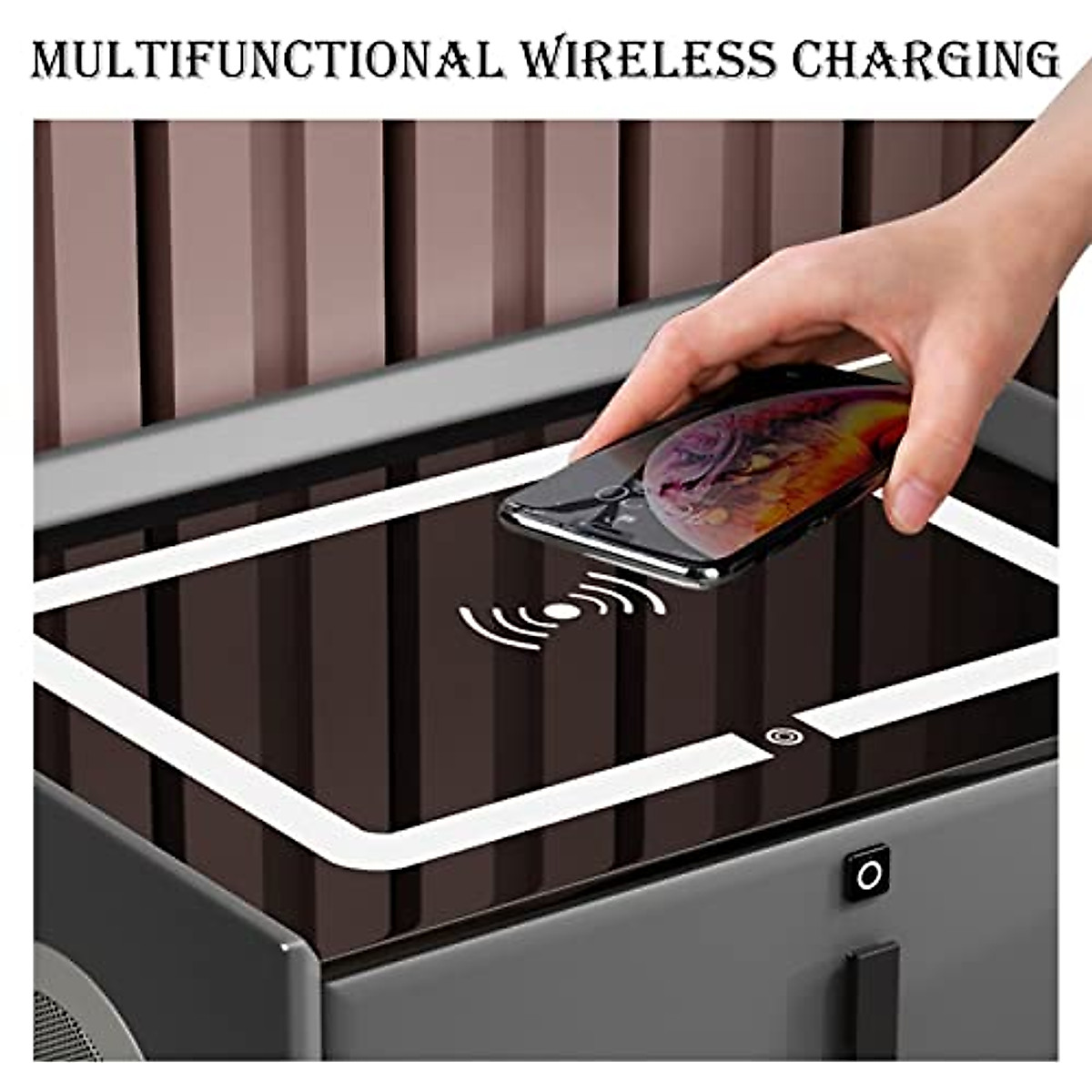 REVIAM Bedside Table with Wireless Charging Station Living Room End Table Bedroom Side Table with Sensor LED Lights (Color : A 2-Drawers, Size : C+Audio+Fingerprint)