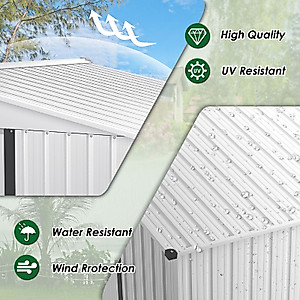 SUNCROWN Outdoor Garden Storage Shed 6X8 FT Yard Storage Tool with Sliding Door for Lawn Equipment Garden Backyard, White