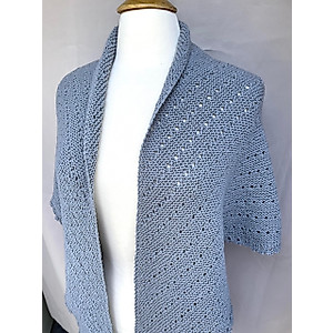 Gray Shawl Wrap in Merino Wool, Hand Knit Shoulder Shawl or Large Scarf with Scallop Lace Design, Vintage Style