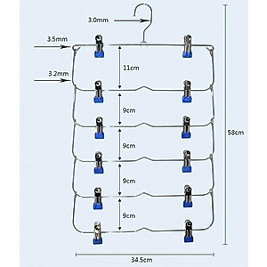 IULJH 1PC Multilayer Clothes Hangers with 12 Clips Clothing Storage Rack Holder Drying Wardrobe Folding Pants Clothes Metal Skirt Rack ( Color : E )