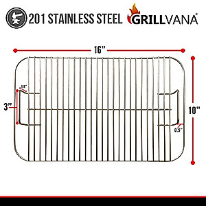 GRILLVANA 16 x 10 Inch 201 Stainless Steel Replacement Grill Grate with Handles - for Use in Weber Go Anywhere Grills - Gas or Charcoal BBQ Grilling Accessories