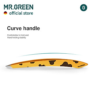 MR.GREEN Curve Handle Eyebrows Tweezers Professional Fine Hairs Removal Puller Makeup Tools Stainless Steel Beauty Clips Removal (Light Yellow)