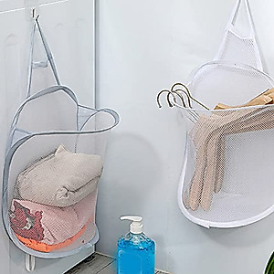 Asonen Hanging Pop Up Laundry Basket, Foldable Mesh Hamper Dirty Clothes Basket with Carry Handle Suitable for Travel, Bedroom, Bathroom, Dorms (1 Pack, White)