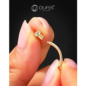 OUFER 14K Solid Gold Clea CZ Replacement Ball Externally Threaded for Belly Button Rings (Gold)