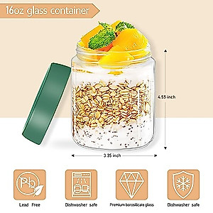 CHEODIN 2 Pack Overnight Oats Containers with lids, 16 oz Extra Thick Overnight Oats Glass Jars for Milk, Cereal, Fruit, Large Capacity Wide Mouth Leak Proof Storage.