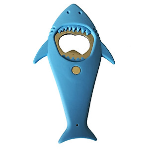 L & H Household Cool Shark bottle Opener Silicone Stainless Steel Beer Bottle Opener Shark Refrigerator Magnet 4.8" x 2.7 (Blue, 1)