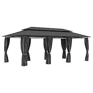 ADUH 236.2"x117.3"x106.3" Gazebo with Curtains Anthracite Easy to Assemble for Outdoor Backyard Gardens