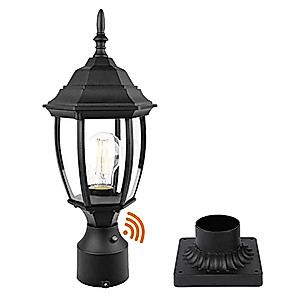 Hardwired 120V Dusk to Dawn Outdoor Post Light, Waterproof Aluminum Pole Light Fixture with Pier Mount Base, Exterior Lamp Post Lantern Head with Clear Glass for Garden Yard Patio Pathway (6 Inch)