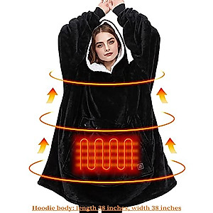 Electric Heated Wearable Blanket Hoodie, Oversized Blanket Sweatshirt for Women/Men Without Battery and Adapter (Black)