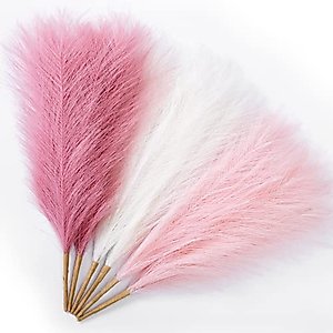 Serwalin Pampas Grass Pink 17.7 Inch 6pcs, Artificial Pampas Grass Faux Pink Pompas Grass Decor, Short Pompous Grass Blush Room Decoration, Wedding Party Centerpieces Valentine Mothers Day