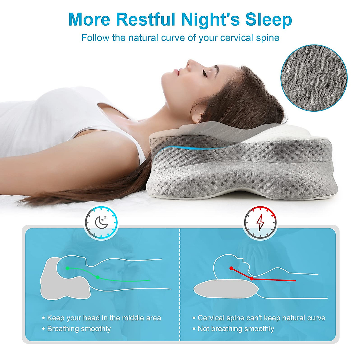 NPET Cervical Pillow for Neck Pain Relief, Hollow Design Ergonomic Memory Foam Pillow with Skin-Friendly Pillowcase, Adjustable Cervical Support for Side Back Stomach Sleepers