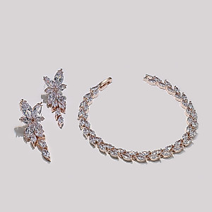 UDYLGOON Elegant Marquise Cubic Zirconia Wedding Earrings Bracelet Jewelry Set for Bridesmaid Wedding Prom Homecoming (Rose Gold)