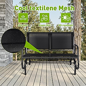 Outdoor Patio Swing Glider Bench-Loveseat Mesh Seating and Smooth Glide Rocker 2 Person Chair with Weather Resistant Steel Frame for Porch Garden Outside