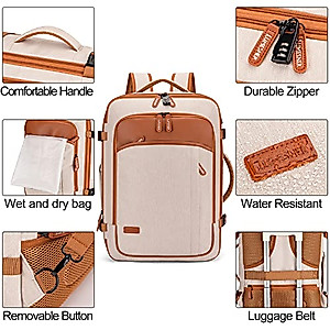 Lumesner Carry on Backpack, Extra Large 40L Flight Approved Travel Backpack for Men & Women,Expandable Large Suitcase Backpacks With 4 Packing Cubes,Water Resistant Luggage Daypack Weekender Bag,Beige