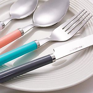 Cutiset 24 Pieces Stainless Steel Kitchen Flatware Set with Organizer, Camping Silverware Set with Colored handles,Set of 6