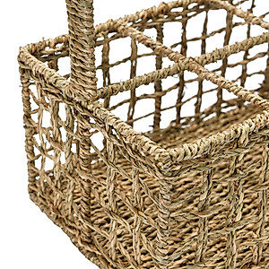 Creative Co-Op Hand-Woven Seagrass Handle and 6 Sections Caddy, 12" L x 8" W x 12" H, Natural