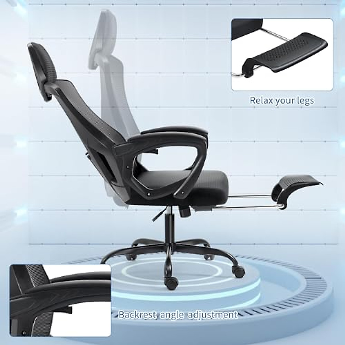 Naudhenm Office Chair Mid Back Swivel Lumbar Support Desk Chair,Computer Gaming Chair with Comfortable Armrests, Mesh Desk Chairs with Wheels, Swivel Computer Task Chair (Black)