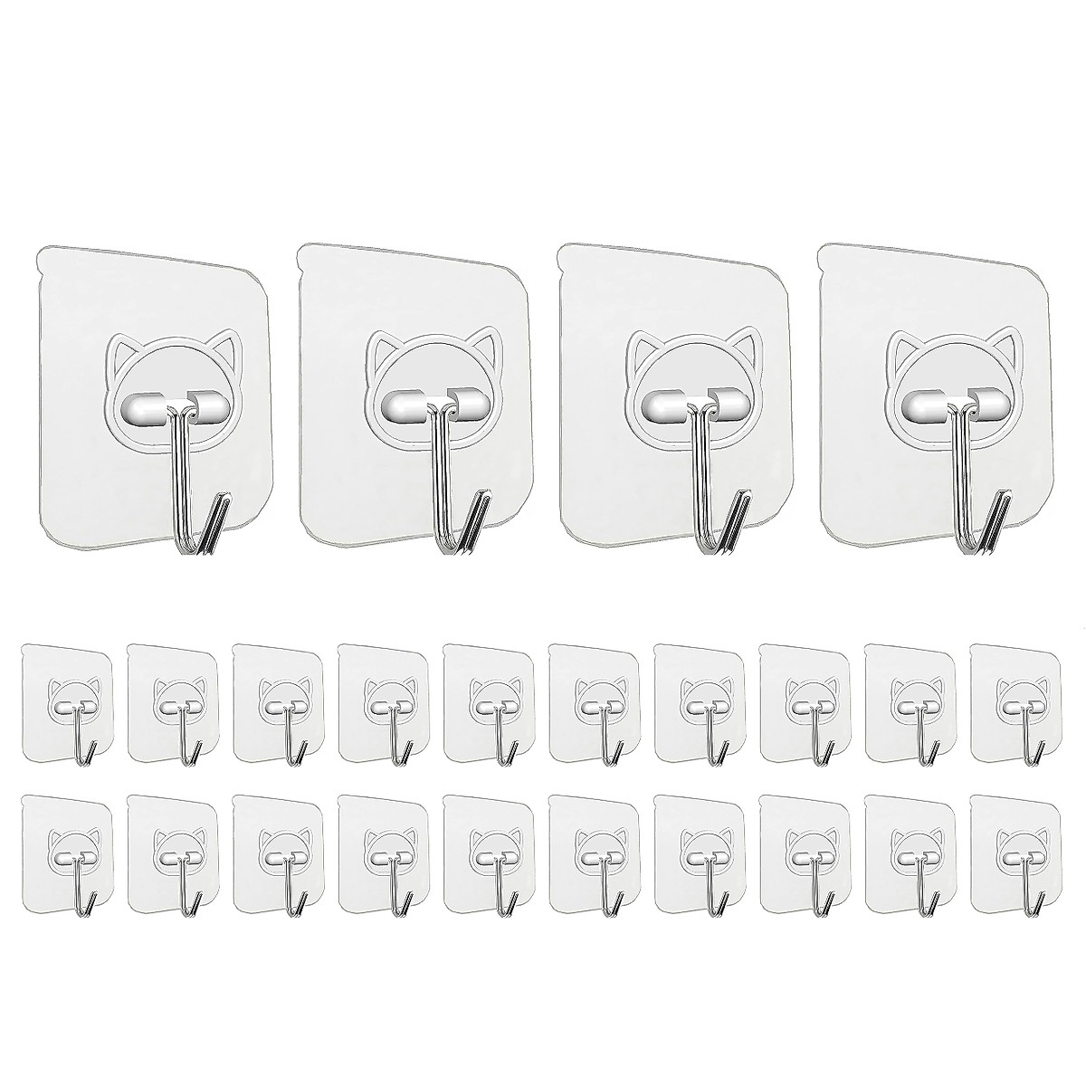 Elegana Adhesive Hooks for Hanging 24 Pack,Heavy Duty Wall Hooks 33 lbs 304 Stainless Steel Self Adhesive Sticky Hooks Waterproof Bathroom Hooks Transparent Sticky Hooks for Kitchen Glass Door