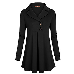 Gaharu Long Sweatshirts for Leggings Fall Tunics Long Sleeve Ladies Tops Stylish Legging Shirts Button Down Pullover Blouses for Work Black,X-Large