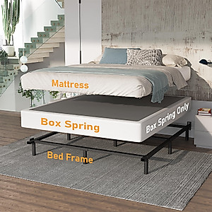 Bednowitz King Bed Frame Low to Ground, 7 Inch High Profile Metal Box Spring with Fabric Cover Set, Heavy Duty Noise-Free Mattress Foundation, Easy Assembly