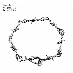 Gothic Punk Barbed Wire Thorns Chunky Brambles Link Chain Bracelet Set Couple Friendship Hip Hop Rock Cool Adjustable Bangle Jewelry for Women Men-silver