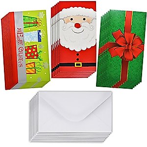 24 Christmas Card Gift Holder - Christmas Money Holder - Christmas Greeting Cards with Envelopes Bulk Assorted in 3 Holiday Cute Festive Designs with Glitter and Foil Winter Holiday Cards Box Set