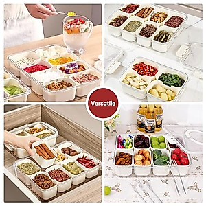 ALEXPRE 2 Pack Divided Serving Tray with Lid, Snack Box, Portable Snack Platters Organizer, Charcuterie Container with 8 Compartments & 5 Forks, Food Storage Containers, Keep Your Candy, Chips Fresh.