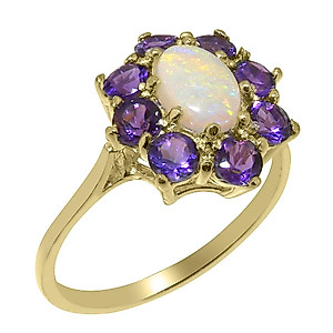 LetsBuyGold 9k Yellow Gold Natural Opal & Amethyst Womens Statement Ring - Size 9