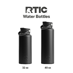 RTIC 40oz Vacuum Insulated Water Bottle, Metal, Stainless Steel, BPA Free, Reusable, Sweat-Proof Flask for Hot and Cold Drinks, Travel, Sports, Camping, Black